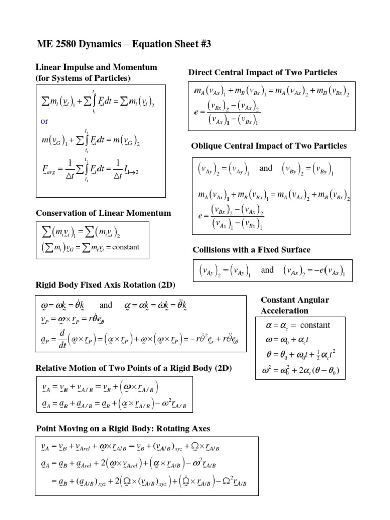 Me 258 Equation Sheet 03 | PDF
