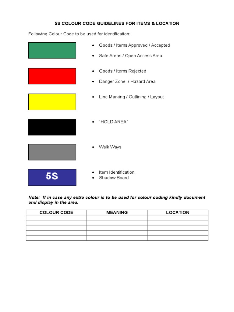 5S Colour Code Guidelines | PDF