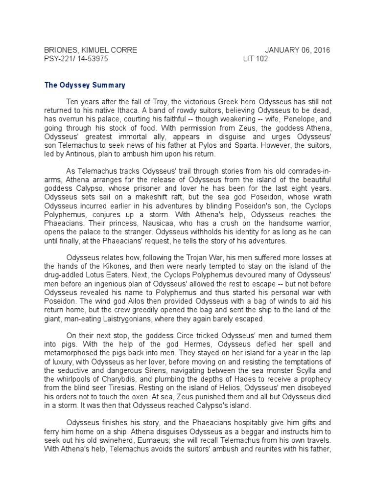 The Odyssey Summary | PDF | Odysseus | Odyssey