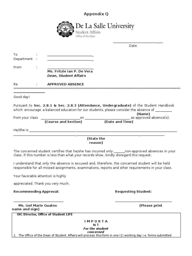 Approved Absence Form | PDF