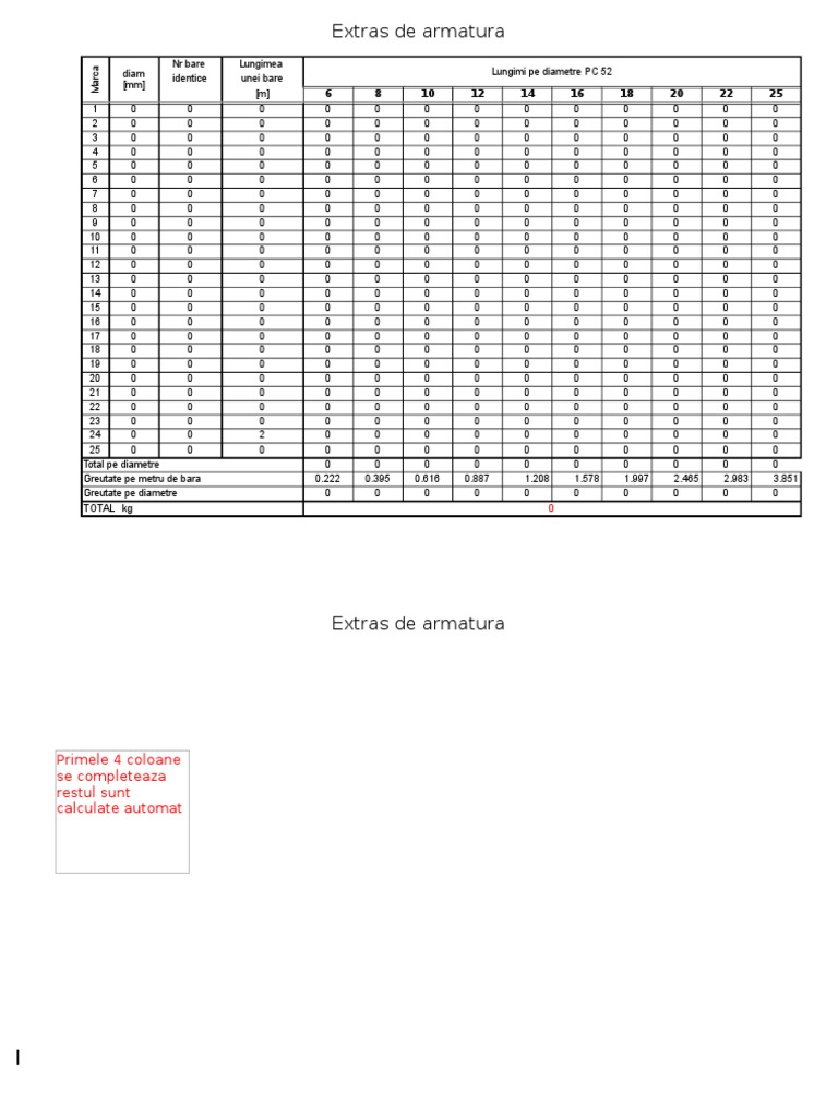 Program de Calcul Extras de Armatura | PDF
