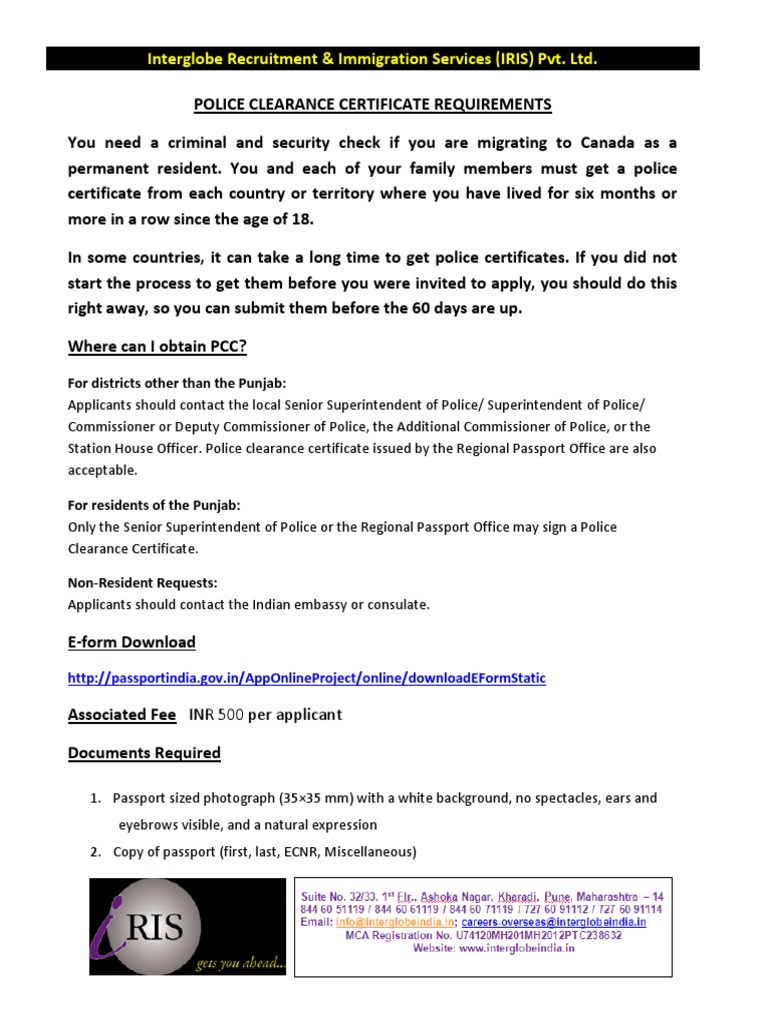 PCC For Immigration To Canada | PDF