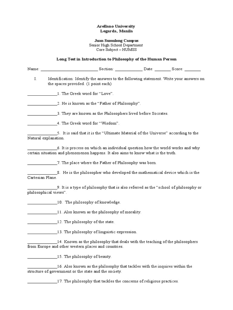 Long Test in Introduction To Philosophy | PDF | Philosophy | Science ...