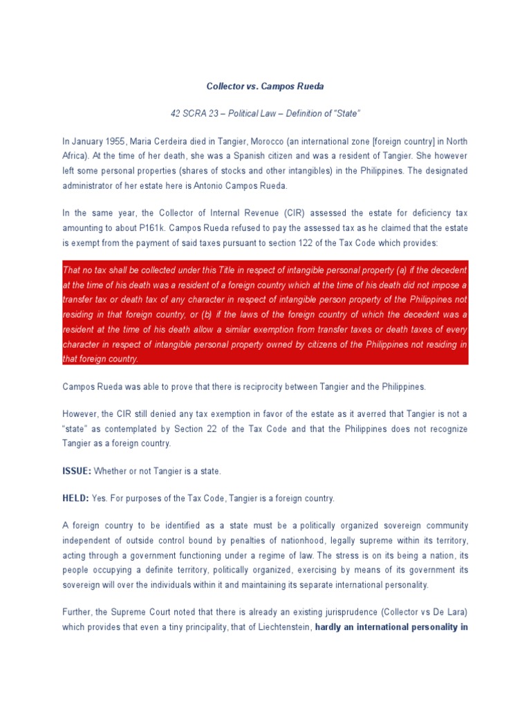 42 SCRA 23 - Political Law - Definition of "State": Collector vs ...