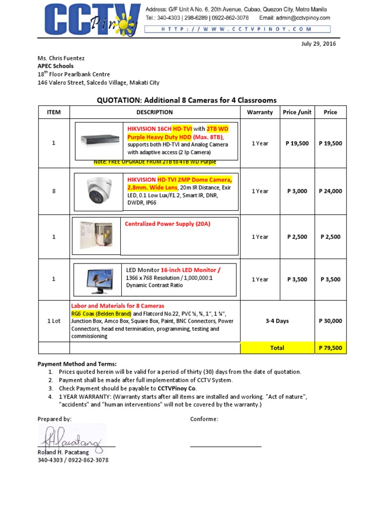 CCTVPinoy Quotation For Emilio Aguinaldo College - High School ...