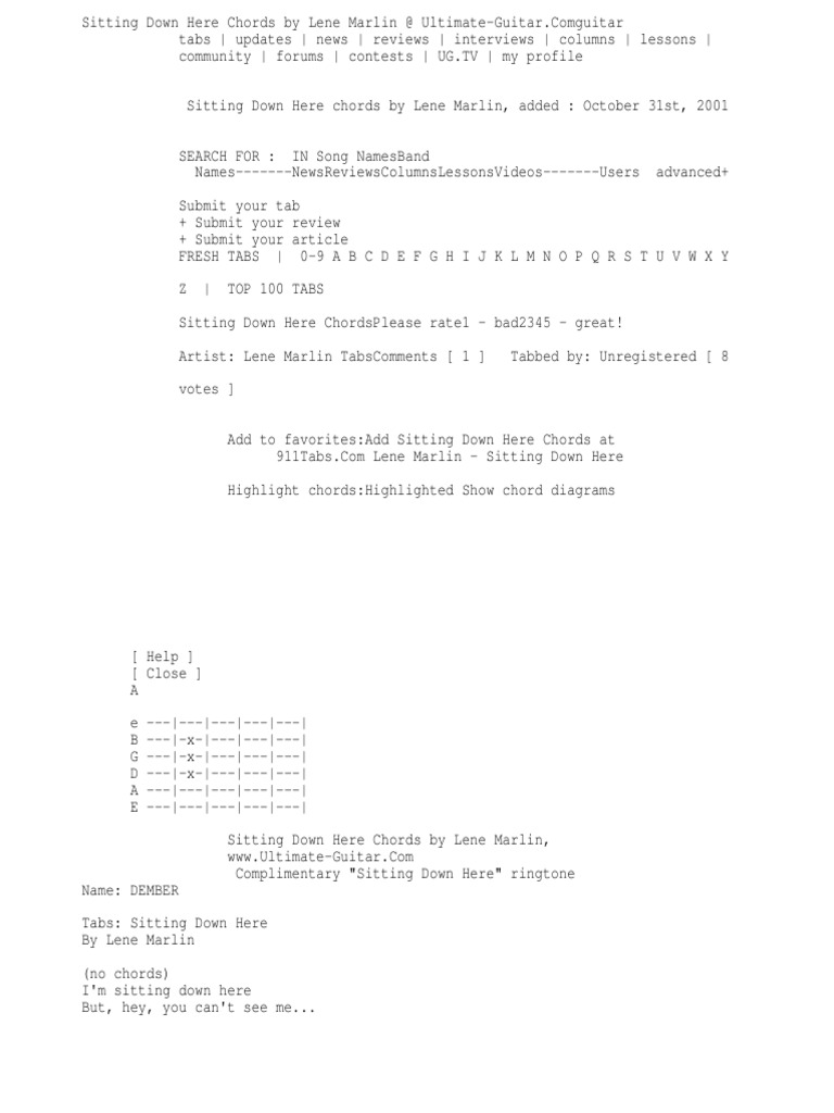 Sitting Down Here Chords (Guitar) | PDF