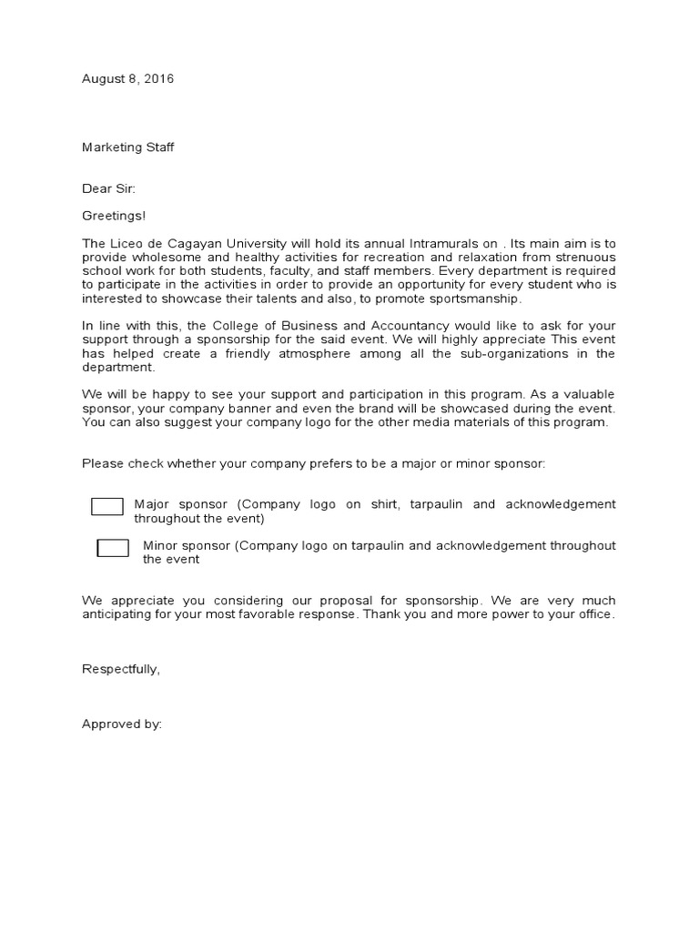 Sponsorship Letter Intrams | PDF
