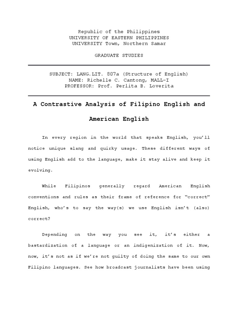 A Contrastive Analysis of Filipino English and American English | PDF ...