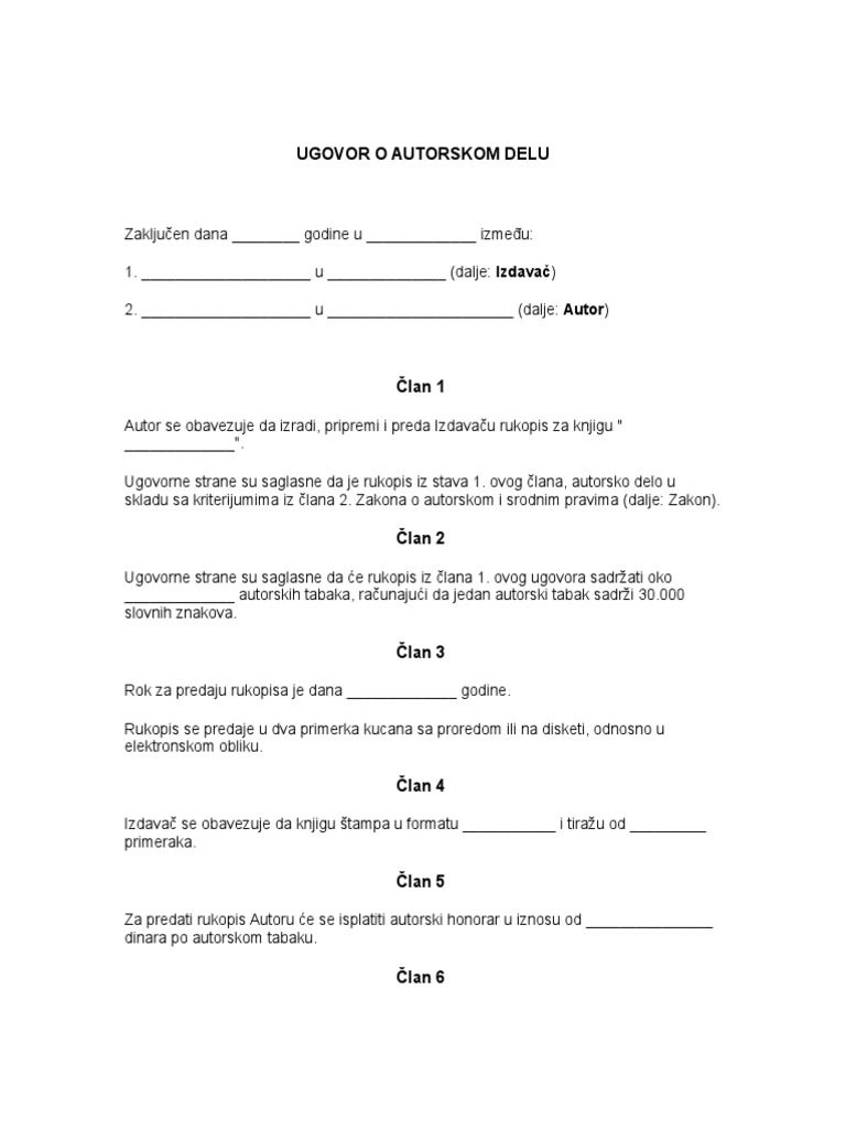 Ugovor o Autorskom Delu | PDF