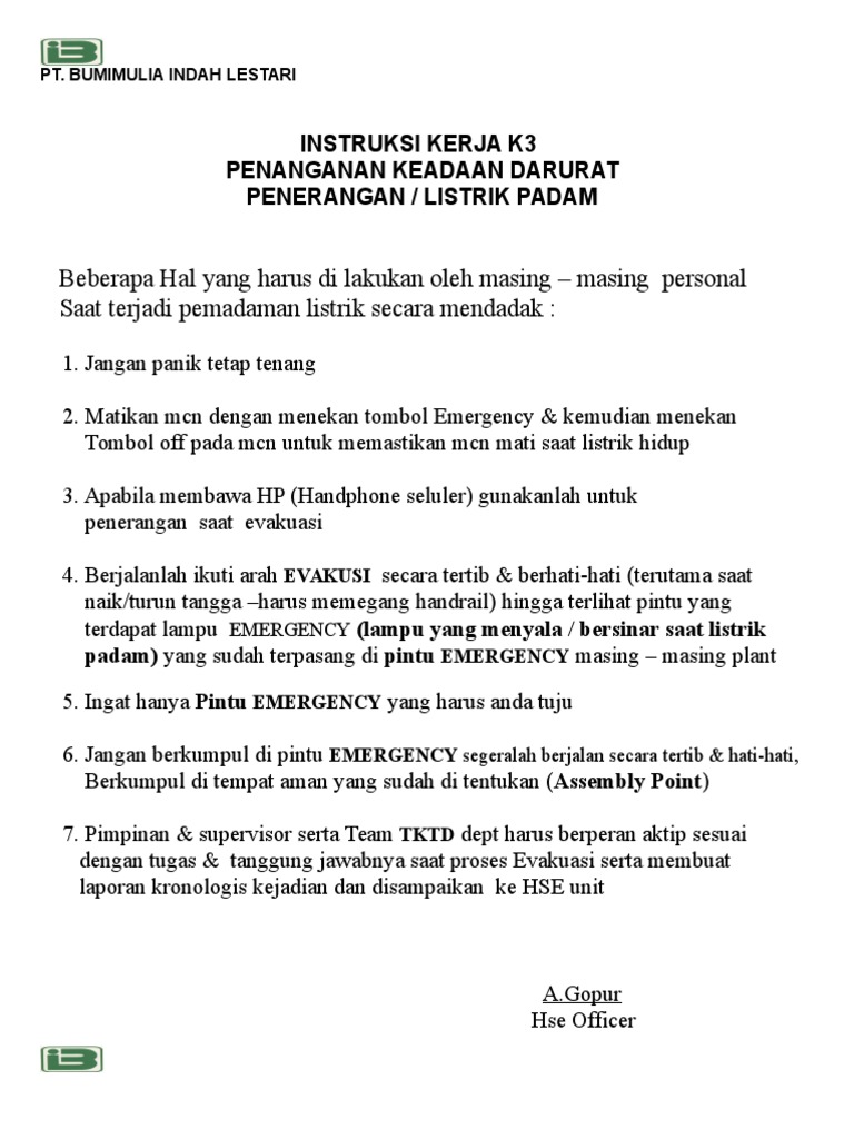 Sop Emergency Exit | PDF