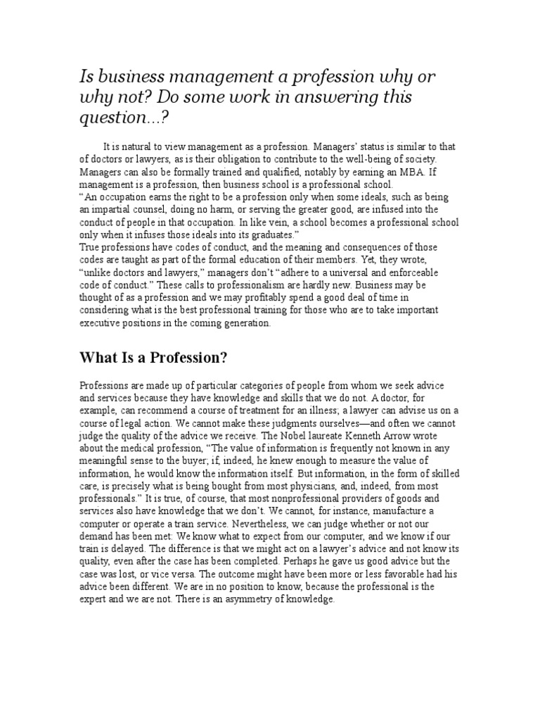 Is Management a True Profession? | PDF | Profession | Lawyer
