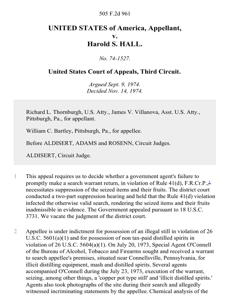 United States v. Harold S. Hall, 505 F.2d 961, 3rd Cir. (1974 ...