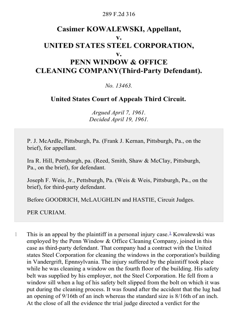 Casimer Kowalewski v. United States Steel Corporation v. Penn Window ...