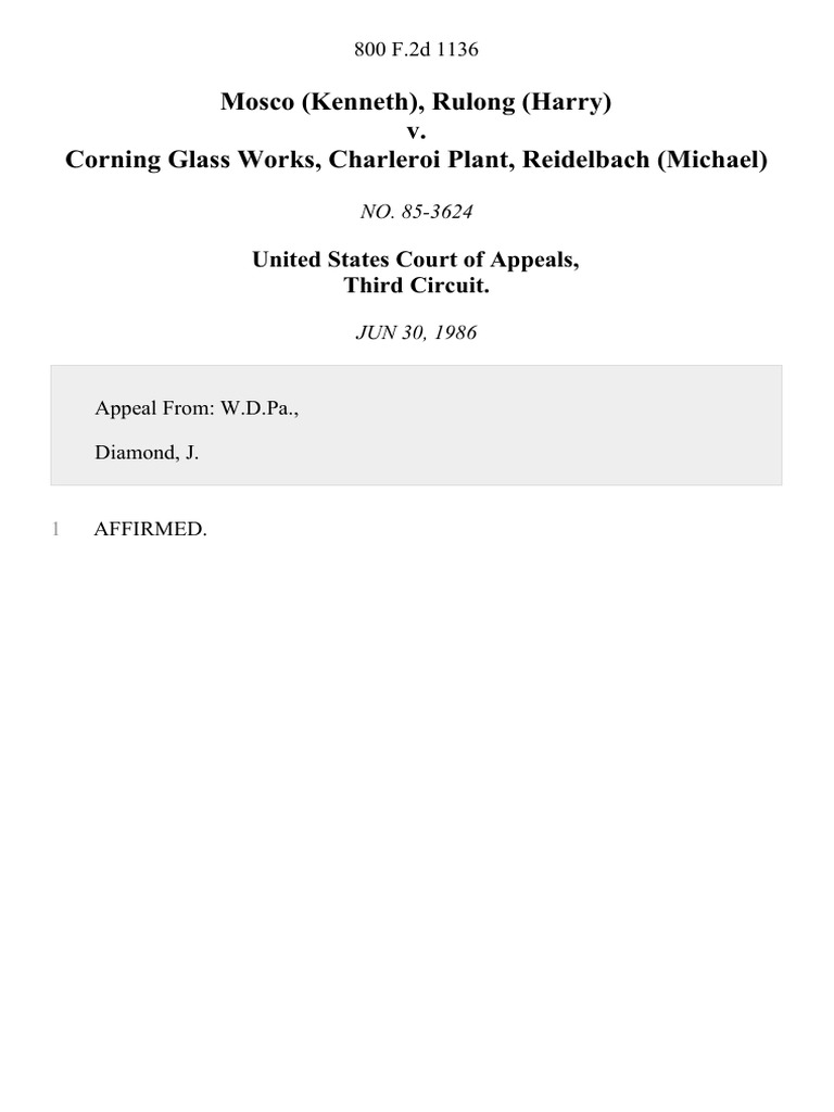 Mosco (Kenneth), Rulong (Harry) v. Corning Glass Works, Charleroi Plant ...