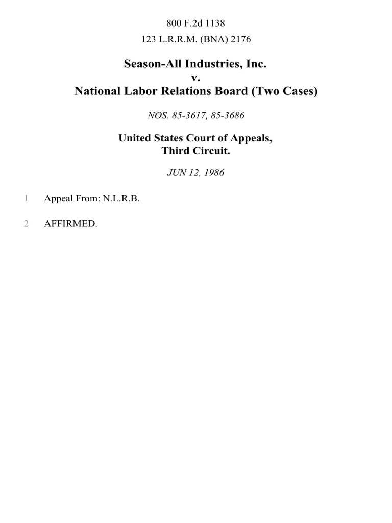 Season-All Industries, Inc. v. National Labor Relations Board (Two ...