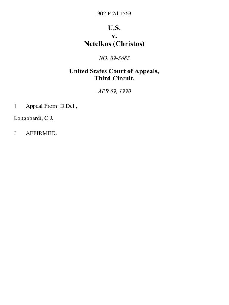 United States v. Netelkos (Christos), 902 F.2d 1563, 3rd Cir. (1990 ...