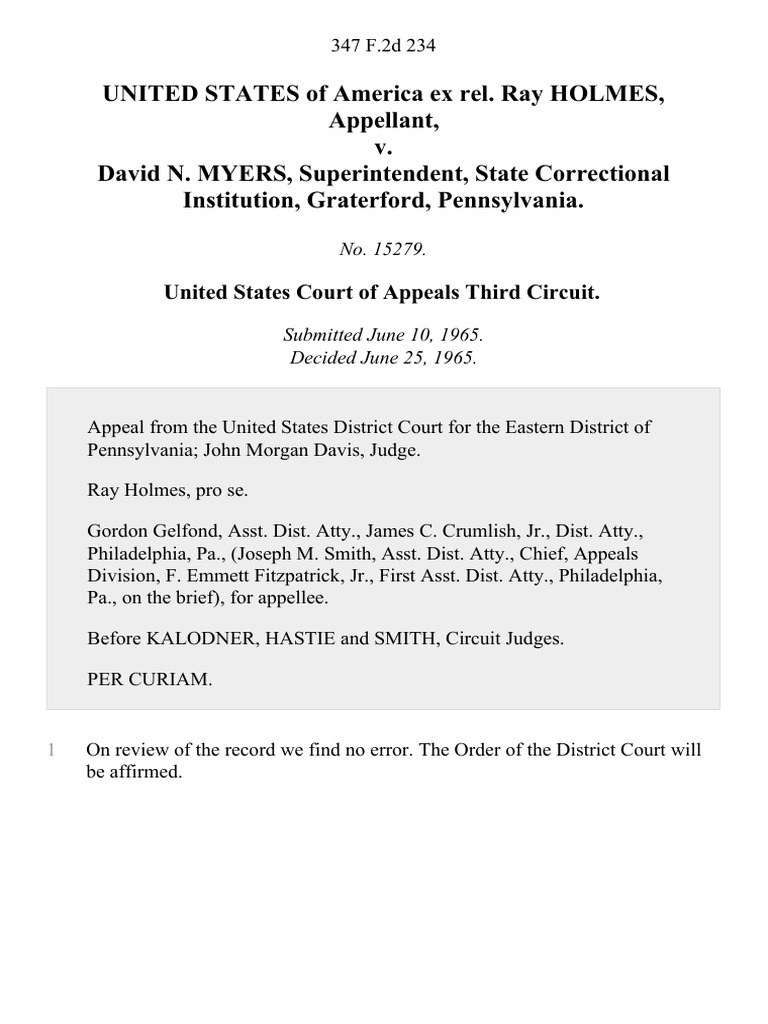 UNITED STATES of America Ex Rel. Ray HOLMES, Appellant, v. David N ...