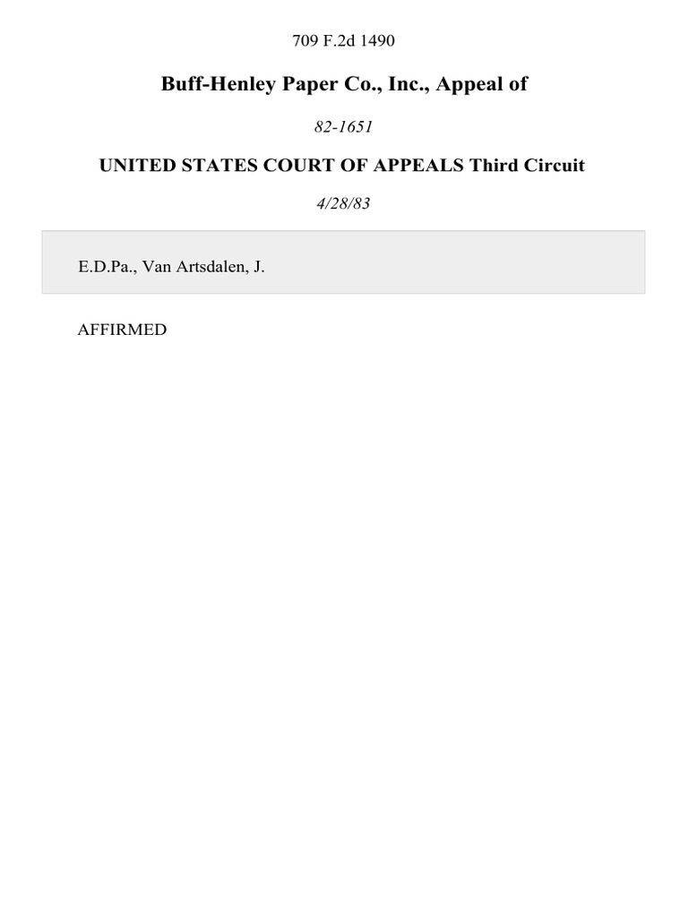 Buff-Henley Paper Co., Inc., Appeal Of, 709 F.2d 1490, 3rd Cir. (1983 ...