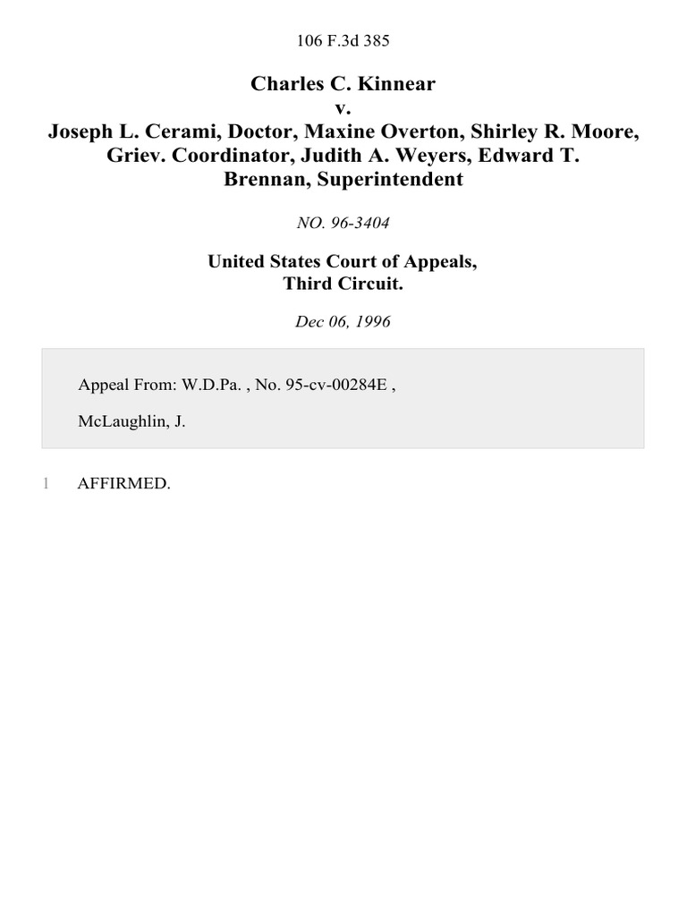 Charles C. Kinnear v. Joseph L. Cerami, Doctor, Maxine Overton, Shirley ...