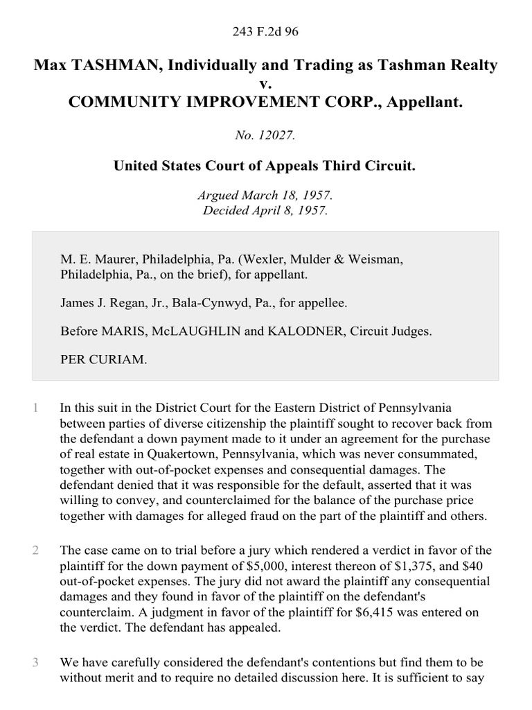 Max Tashman, Individually and Trading As Tashman Realty v. Community ...