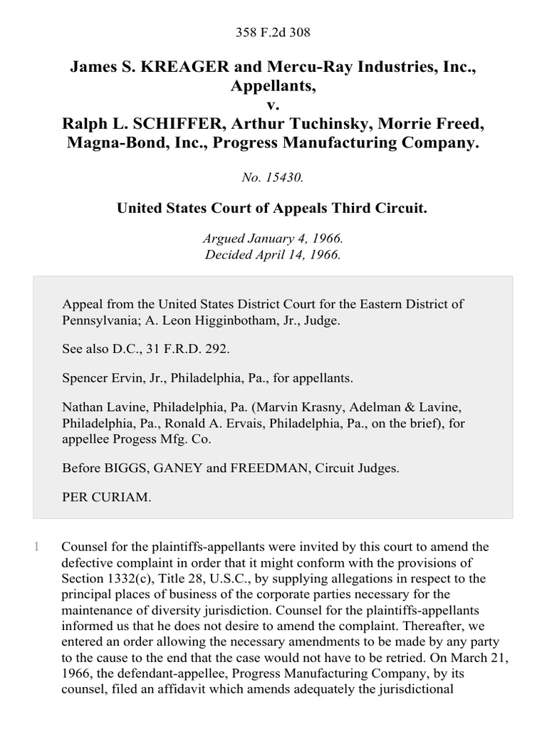James S. Kreager and Mercu-Ray Industries, Inc. v. Ralph L. Schiffer ...