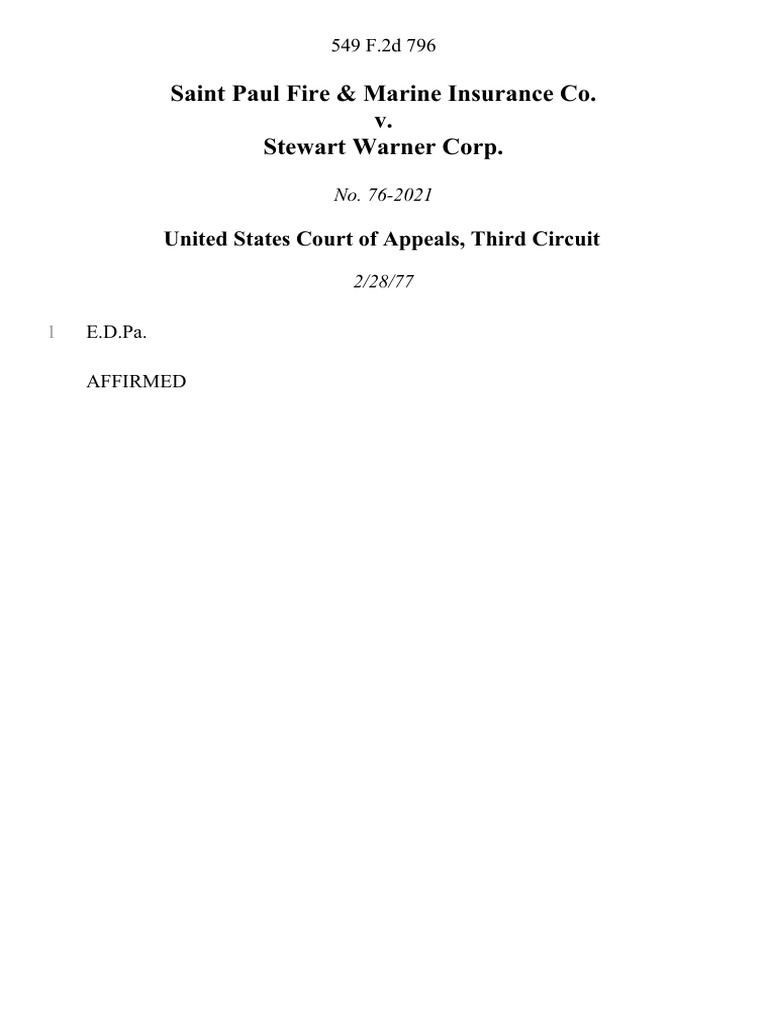 Saint Paul Fire & Marine Insurance Co. v. Stewart Warner Corp, 549 F.2d ...
