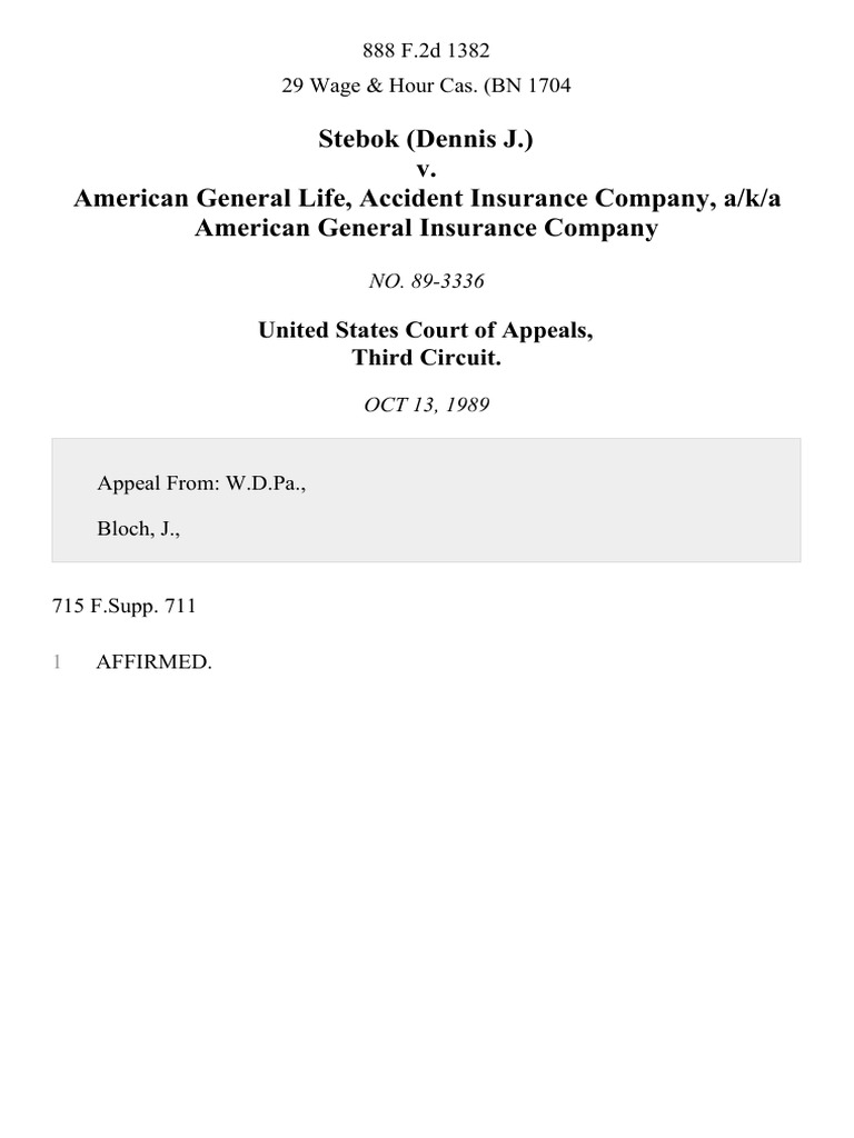 Stebok (Dennis J.) v. American General Life, Accident Insurance Company ...