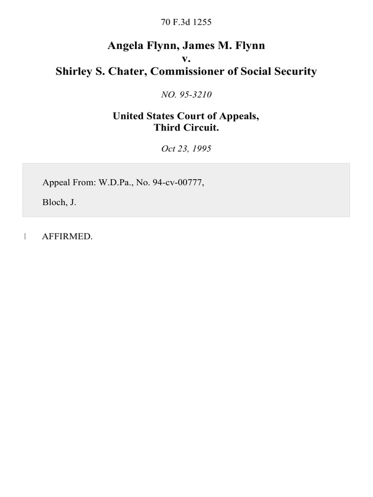 Angela Flynn, James M. Flynn v. Shirley S. Chater, Commissioner of ...