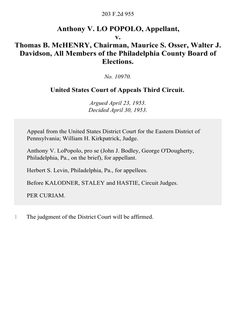 Anthony v. Lo Popolo v. Thomas B. McHenry Chairman, Maurice S. Osser ...