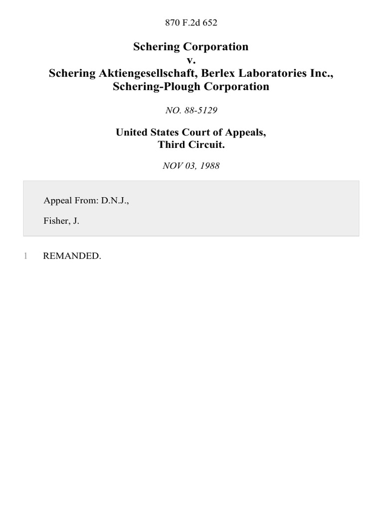 Schering Corporation v. Schering Aktiengesellschaft, Berlex ...