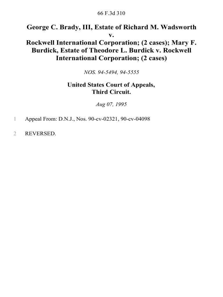 George C. Brady, Iii, Estate of Richard M. Wadsworth v. Rockwell ...