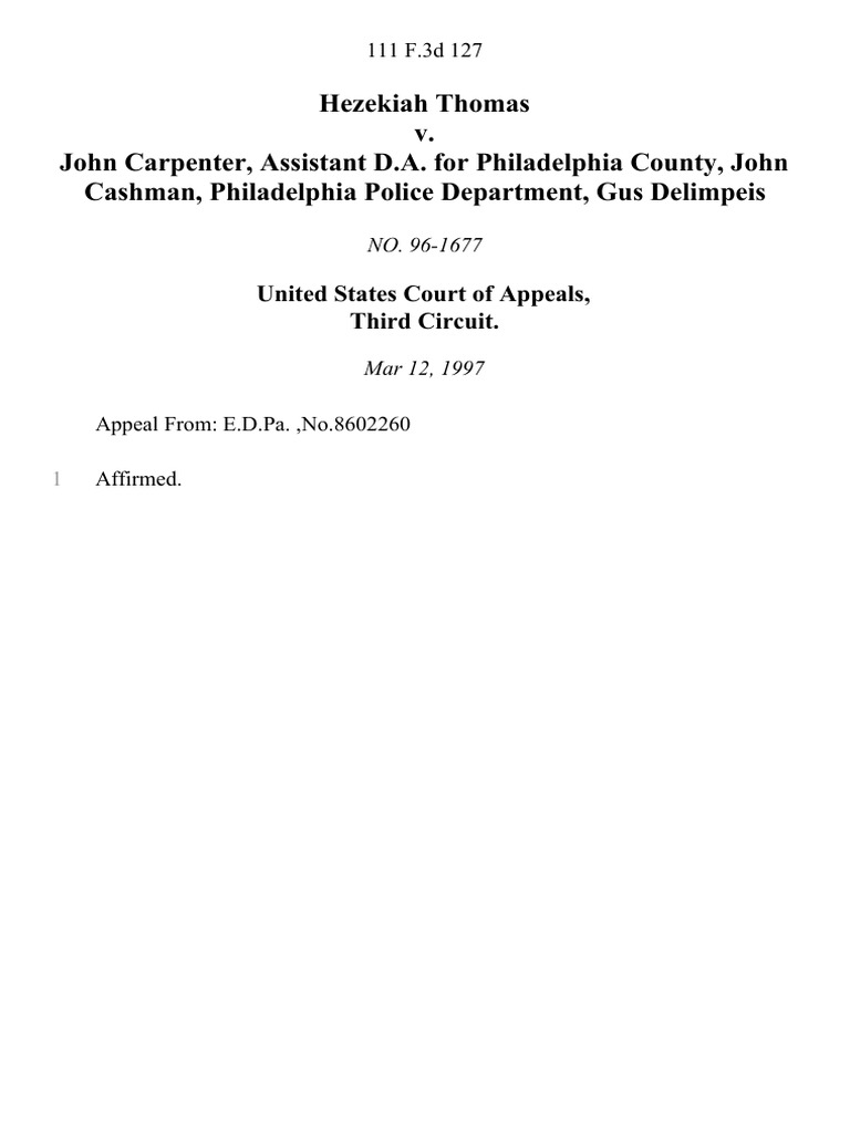 Hezekiah Thomas v. John Carpenter, Assistant D.A. For Philadelphia ...