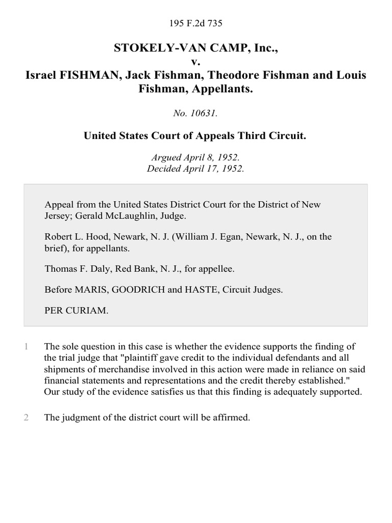 Stokely-Van Camp, Inc. v. Israel Fishman, Jack Fishman, Theodore ...