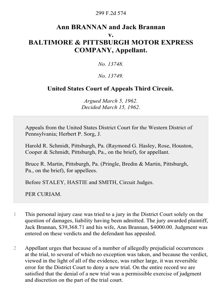 Ann Brannan and Jack Brannan v. Baltimore & Pittsburgh Motor Express ...