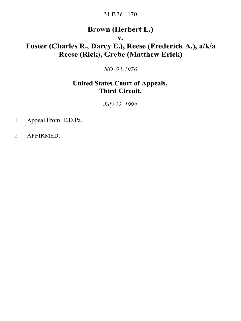Brown (Herbert L.) v. Foster (Charles R., Darcy E.), Reese (Frederick A ...