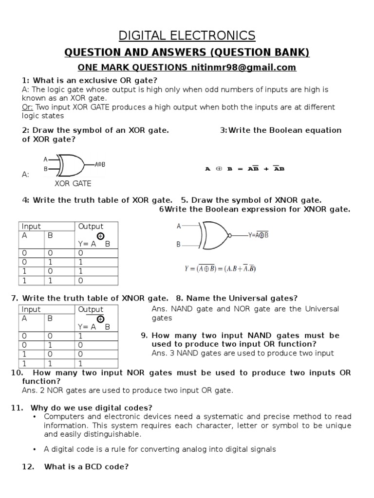 Digital Electronics: Question and Answers (Question Bank) | PDF | Binary Coded Decimal | Subtraction