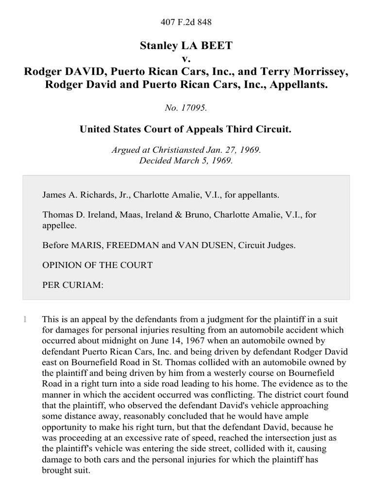 Stanley LA BEET v. Rodger DAVID, Puerto Rican Cars, Inc., and Terry ...