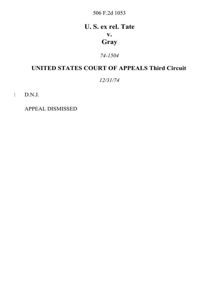 U. S. Ex Rel. Tate v. Gray, 506 F.2d 1053, 3rd Cir. (1974) | PDF