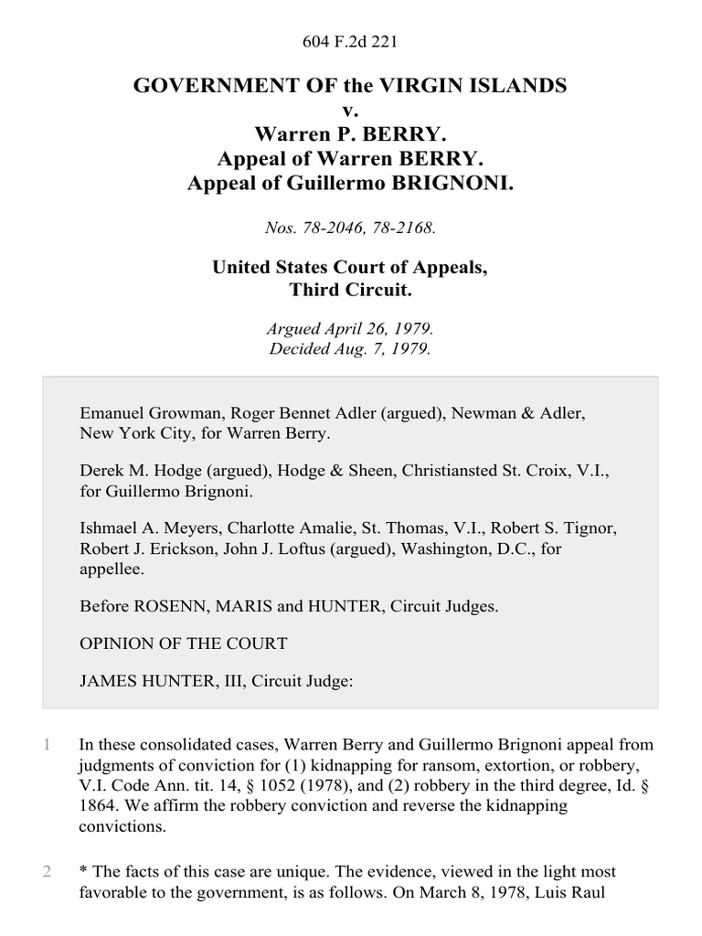 Government of The Virgin Islands v. Warren P. Berry. Appeal of Warren ...