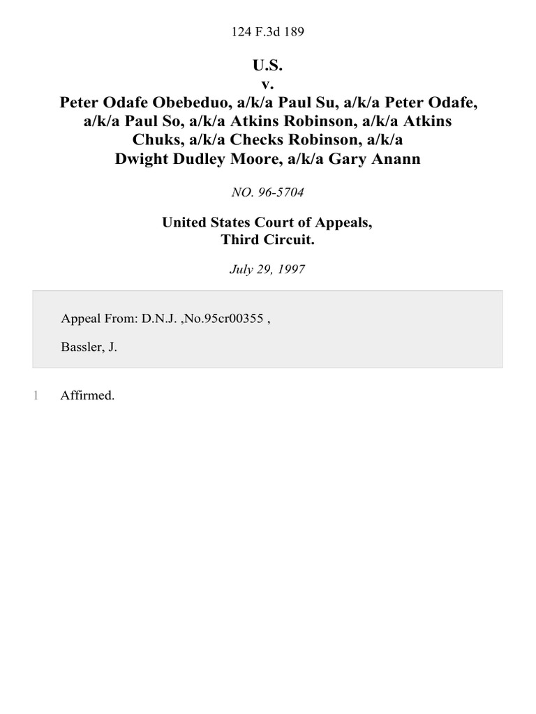 U.S. v. Peter Odafe Obebeduo Appeal Summary | PDF | Politics | Law
