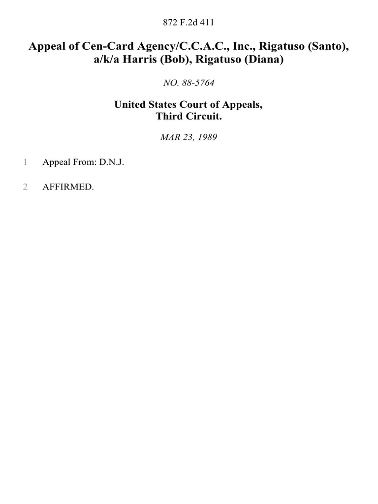 Appeal of Cen-Card Agency/c.c.a.c., Inc., Rigatuso (Santo), A/K/A ...
