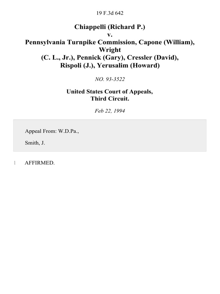 Chiappelli (Richard P.) v. Pennsylvania Turnpike Commission, Capone ...