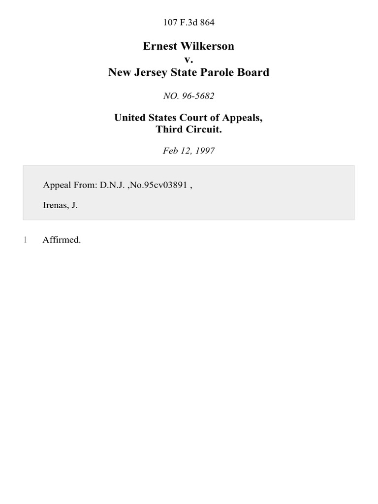 Ernest Wilkerson v. New Jersey State Parole Board, 107 F.3d 864, 3rd ...