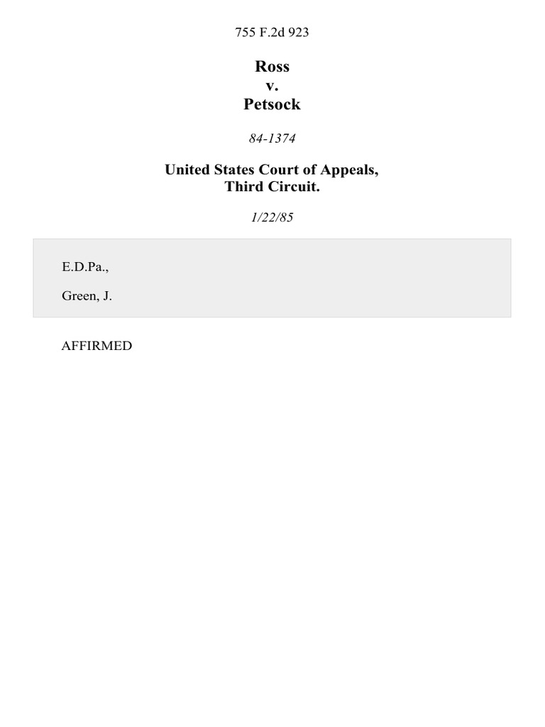 Ross v. Petsock, 755 F.2d 923, 3rd Cir. (1985) | PDF