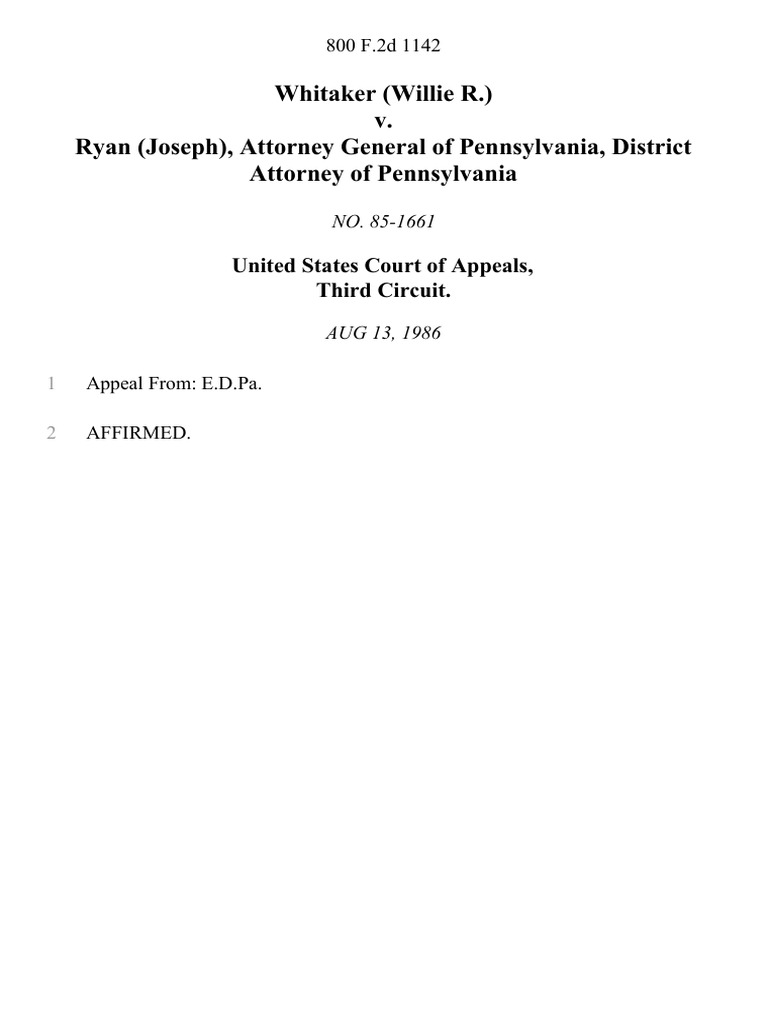 Whitaker (Willie R.) v. Ryan (Joseph), Attorney General of Pennsylvania ...