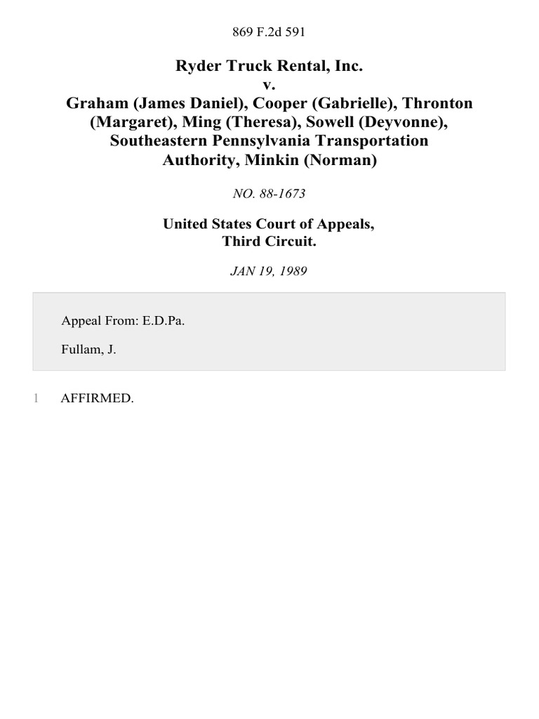 Ryder Truck Rental, Inc. v. Graham (James Daniel), Cooper (Gabrielle ...