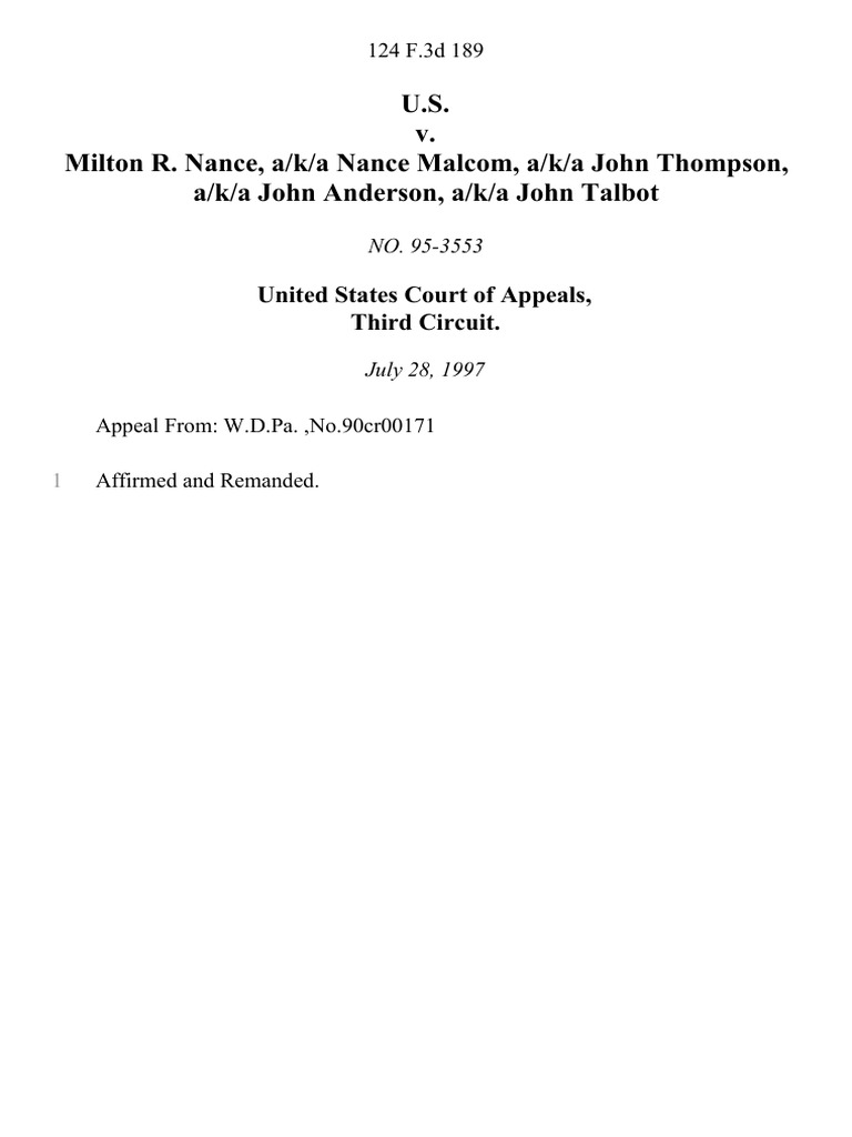 United States v. Milton R. Nance, A/K/A Nance Malcom, A/K/A John ...
