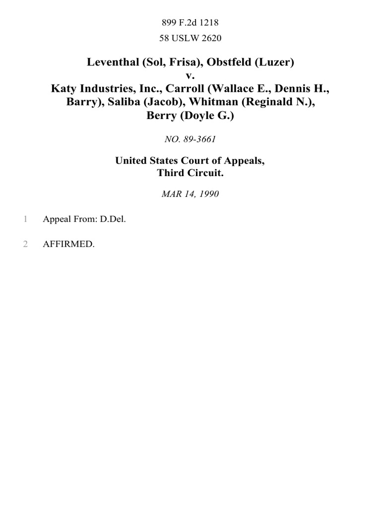 Leventhal (Sol, Frisa), Obstfeld (Luzer) v. Katy Industries, Inc ...