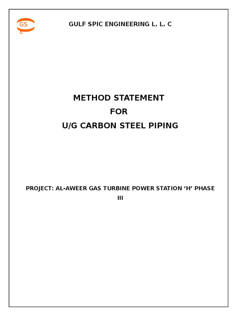 Gse Ms Ug 001 Rev 0 - Method Statement For Underground Piping | PDF ...
