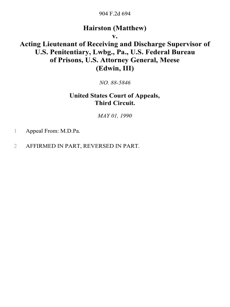 Hairston (Matthew) v. Acting Lieutenant of Receiving and Discharge ...